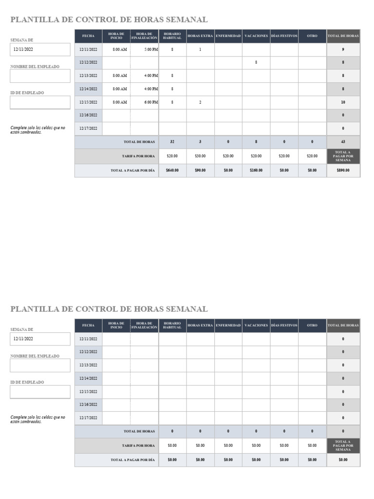 IC Weekly Timesheet Template 11516 ES | PDF