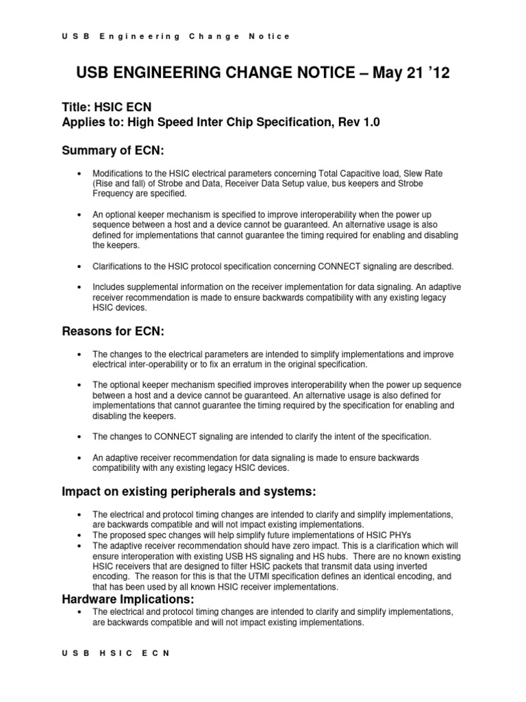 HSIC ECN 21may2012 | PDF | Usb | Telecommunications Engineering