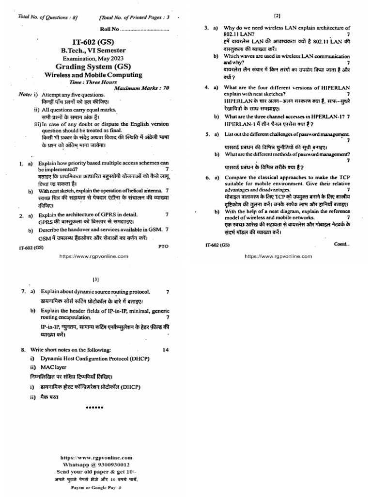 It 602 Wireless and Mobile Computing May 2023 | PDF