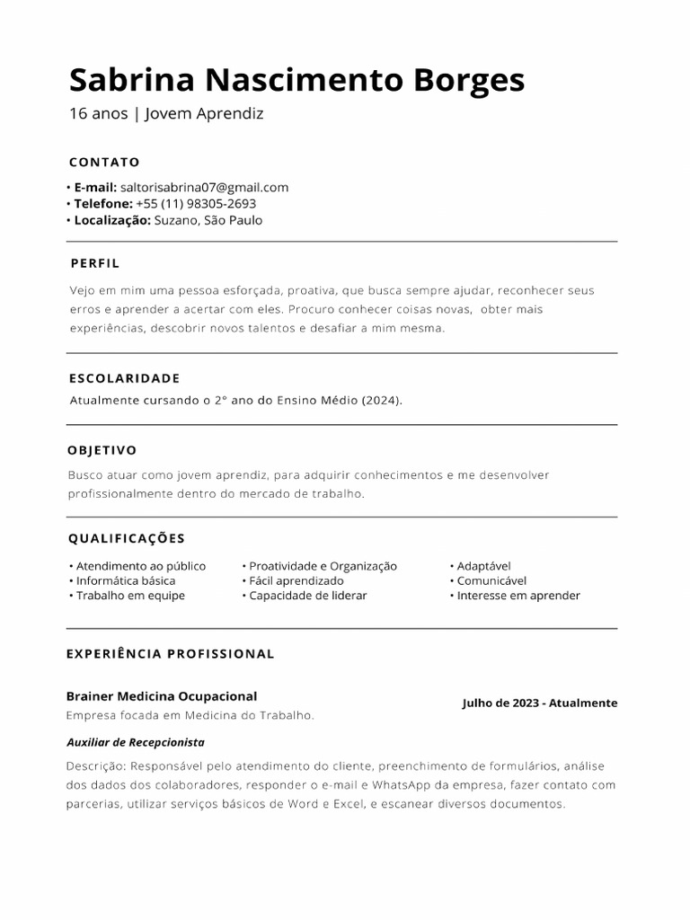 Currículo - Sabrina | PDF