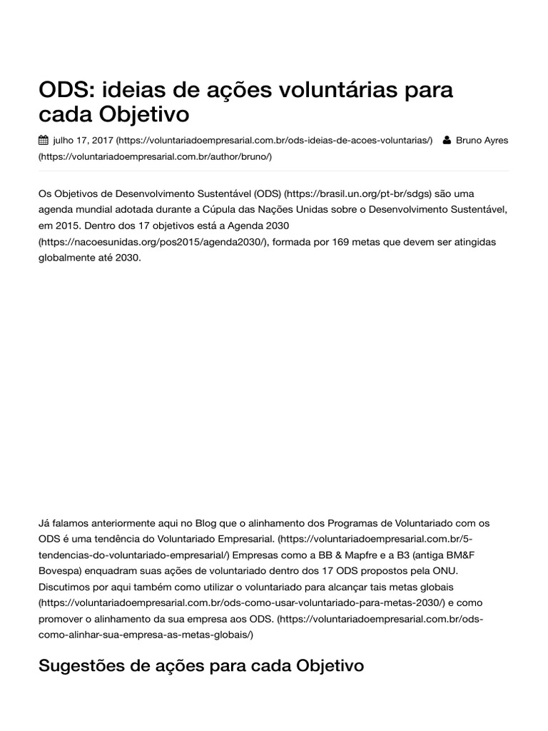 ODS: Sugestões de Ação para Cada Um Dos Objetivos | PDF