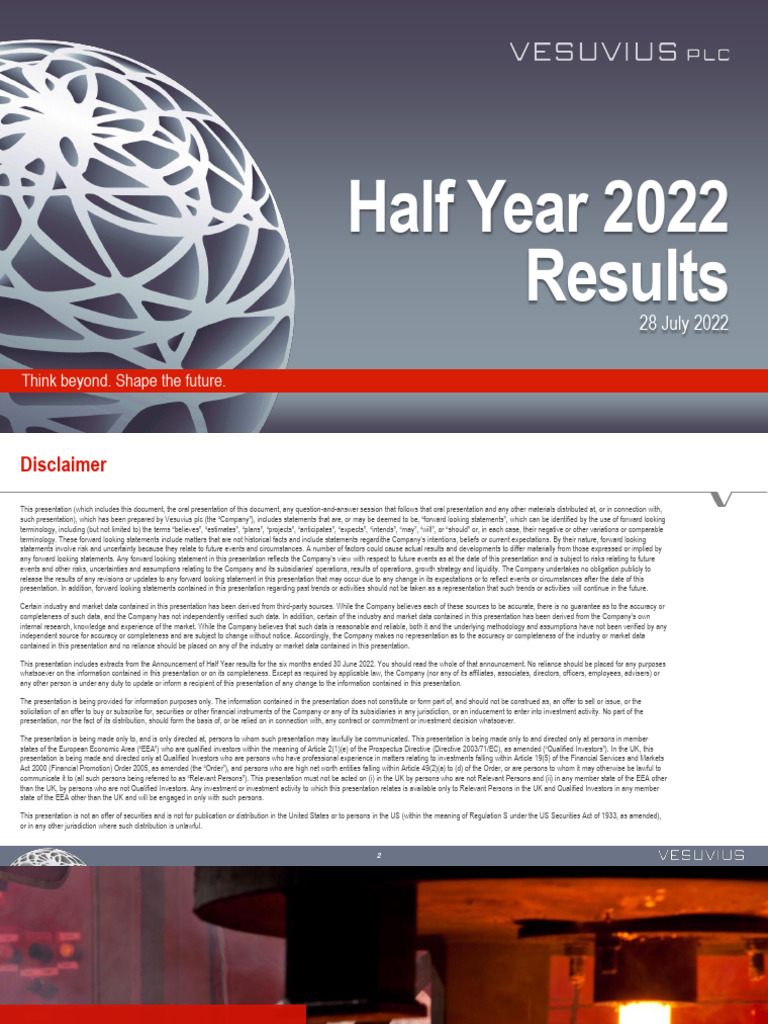 Vesuvius PLC HY 2022 Presentation | PDF | Steelmaking | Risk