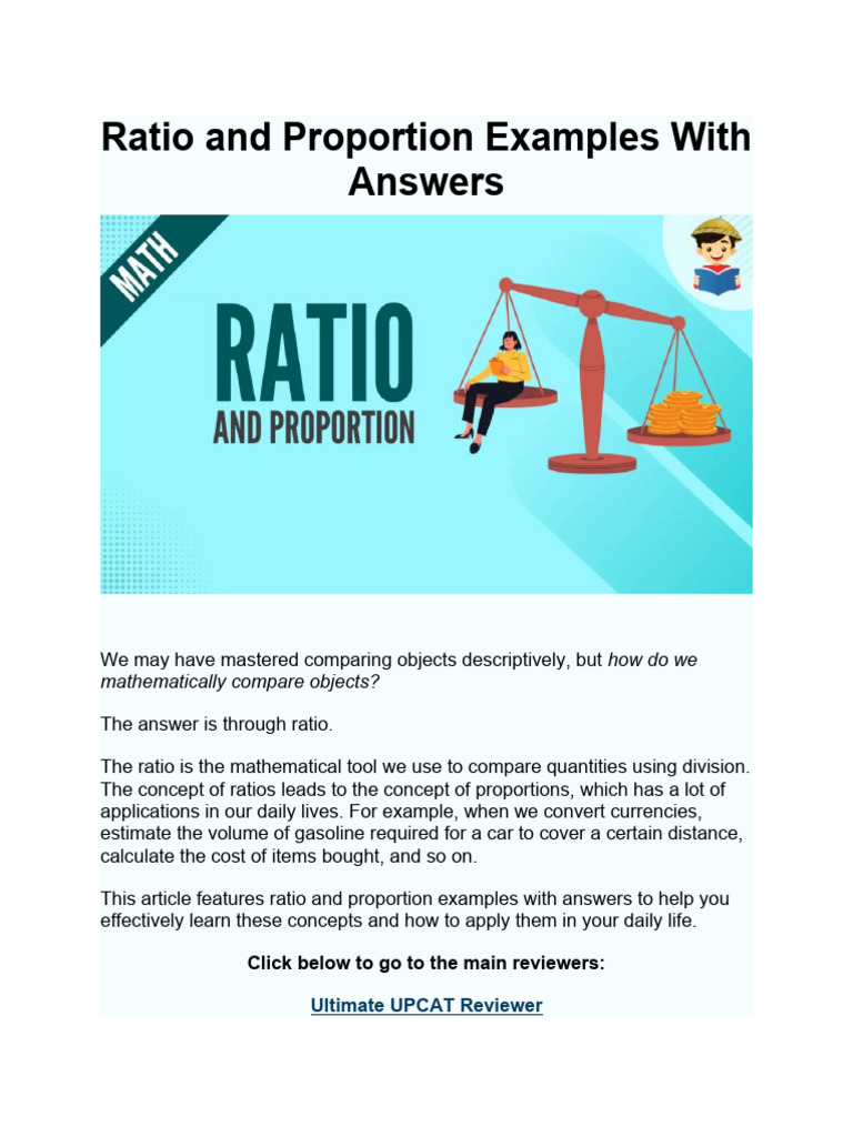 Ratio and Proportion Examples With Answers | PDF | Ratio | Multiplication
