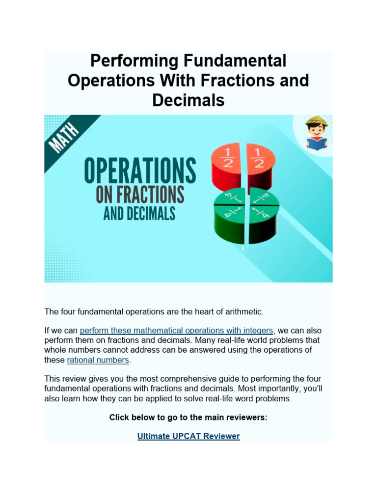 Operations on Fractions and Decimals | PDF | Subtraction | Multiplication