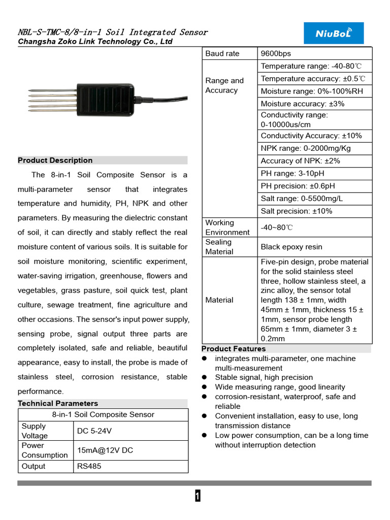 8-in-1 Soil Integrated Sensor Manual | PDF | Sensor | Bit