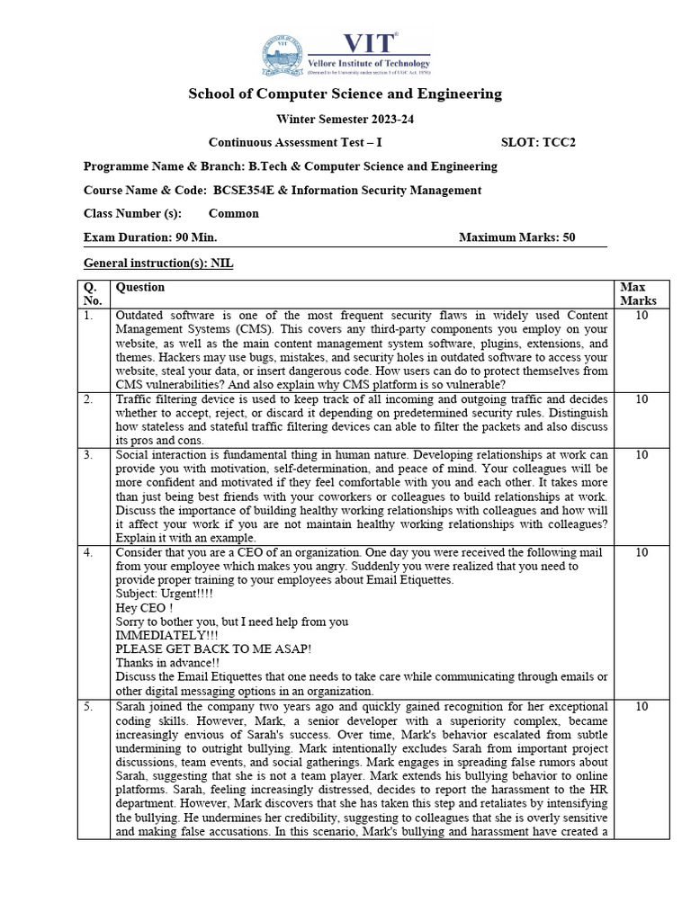 Winsem2023-24 Bcse354e Eth VL2023240501598 Cat-1-Qp - Key | PDF | Computer Security | Security
