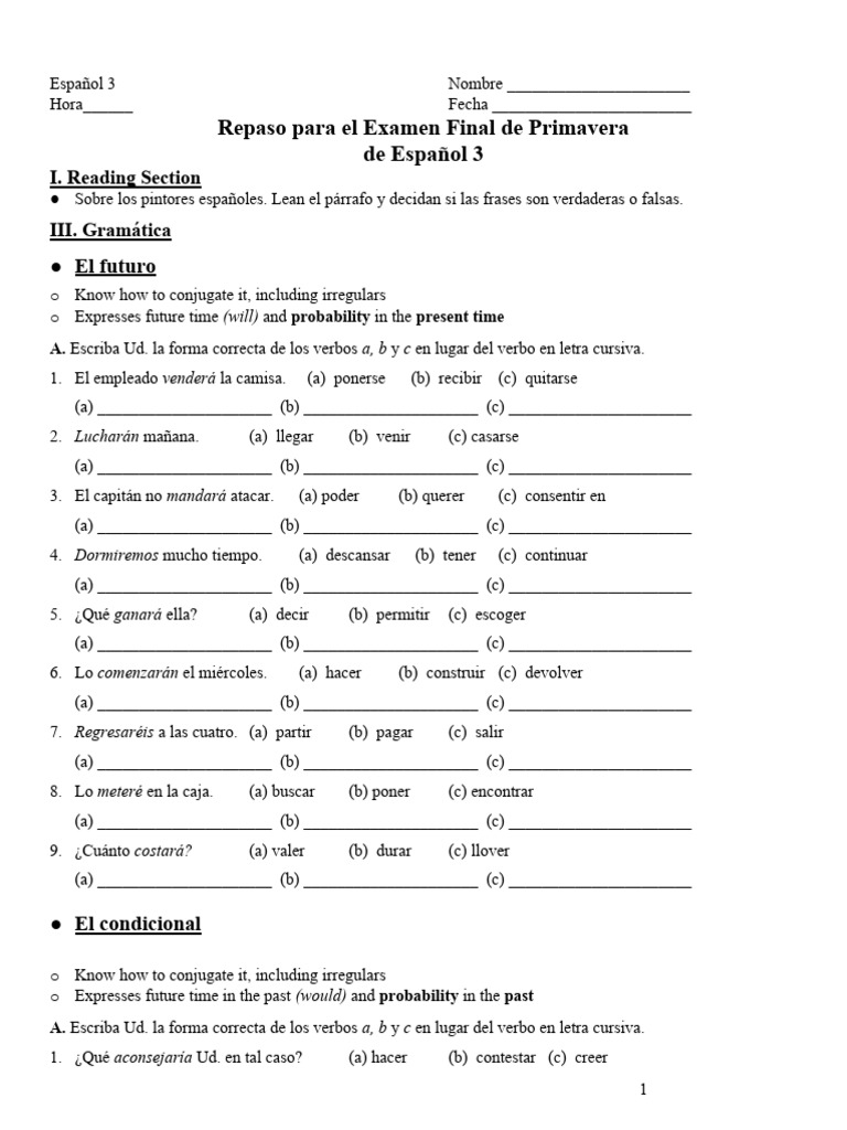 DLI Spanish 3 Review For Spring Final 2023 AW | PDF | Cubismo | Pablo ...