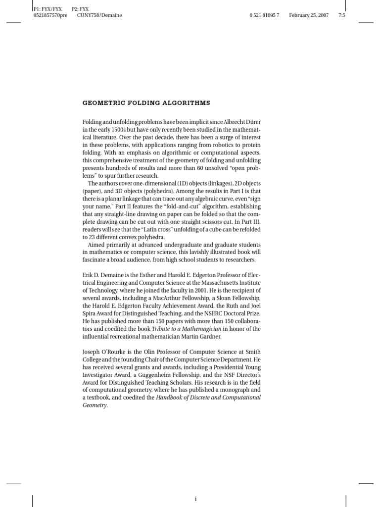 Geometric Folding Algorithms - Linkages, Origami, Polyhedra (Demaine ...