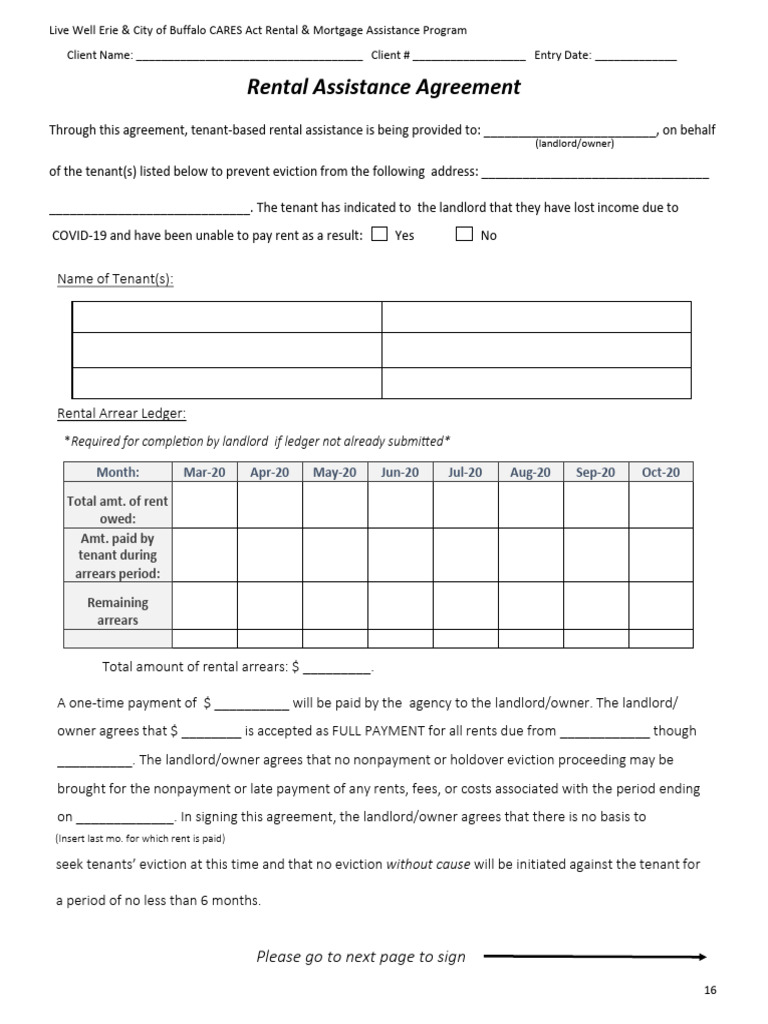 Rental Assistance Agreement | Download Free PDF | Lease | Landlord