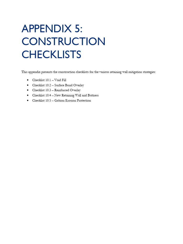 Appendix 5 - Construction QC Checklists | PDF | Concrete | Mortar (Masonry)