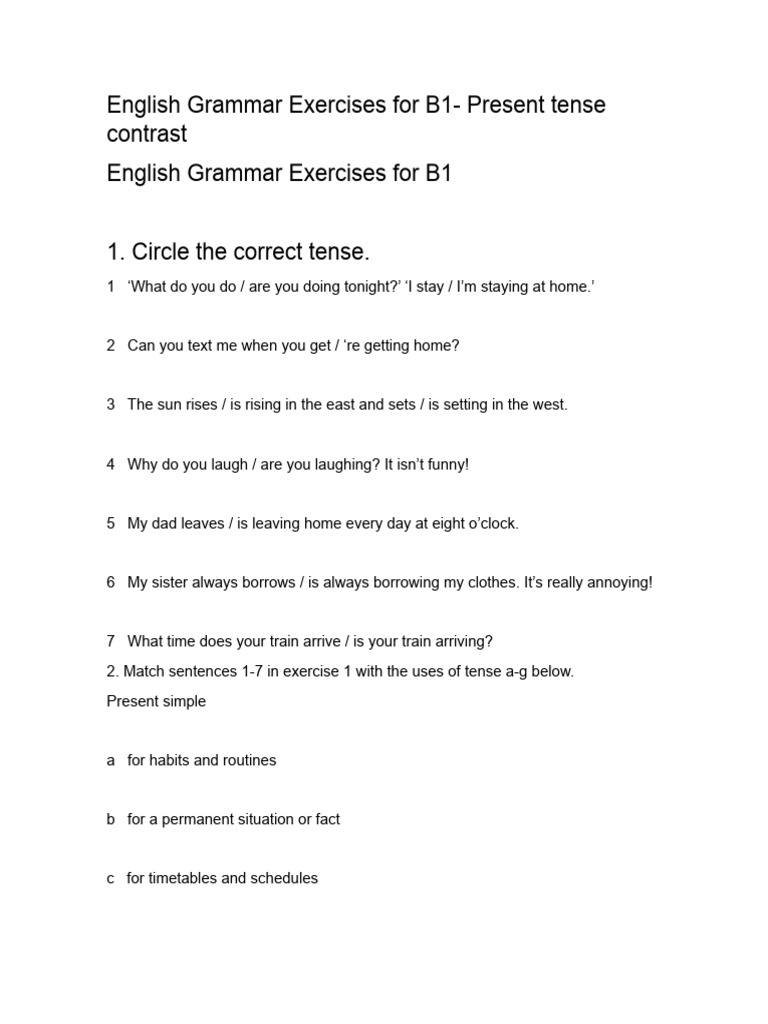 English Grammar Exercises For B1 | PDF | English Grammar | Linguistic ...