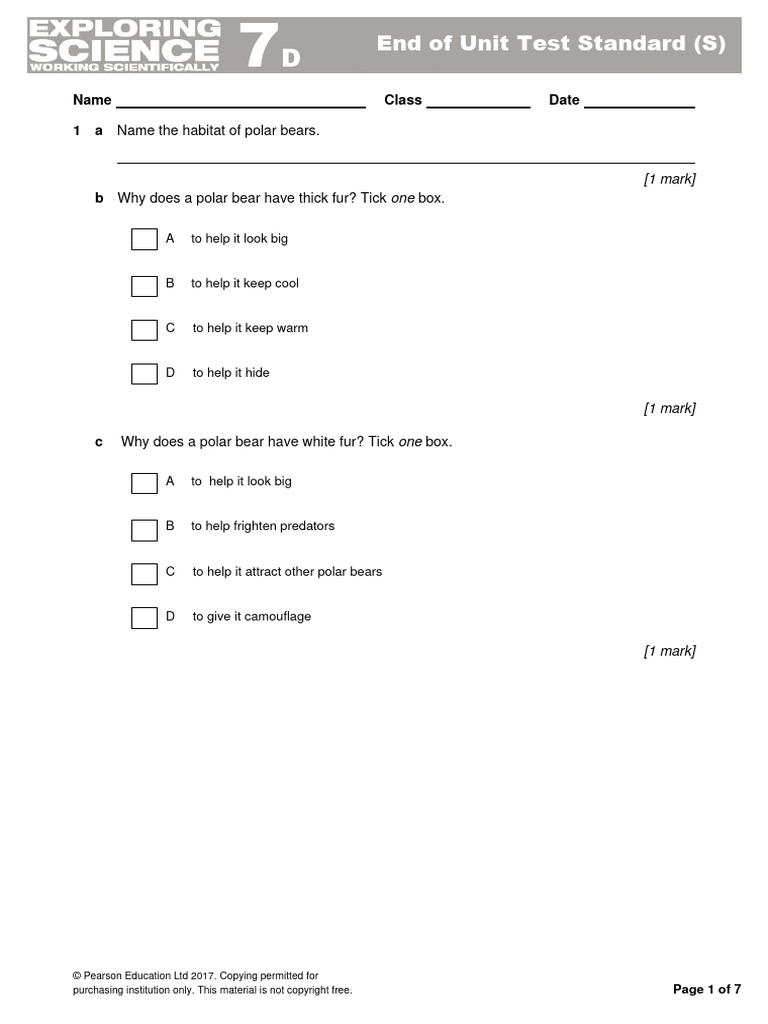 7d End of Unit Test Standard | PDF | Predation | Zoology