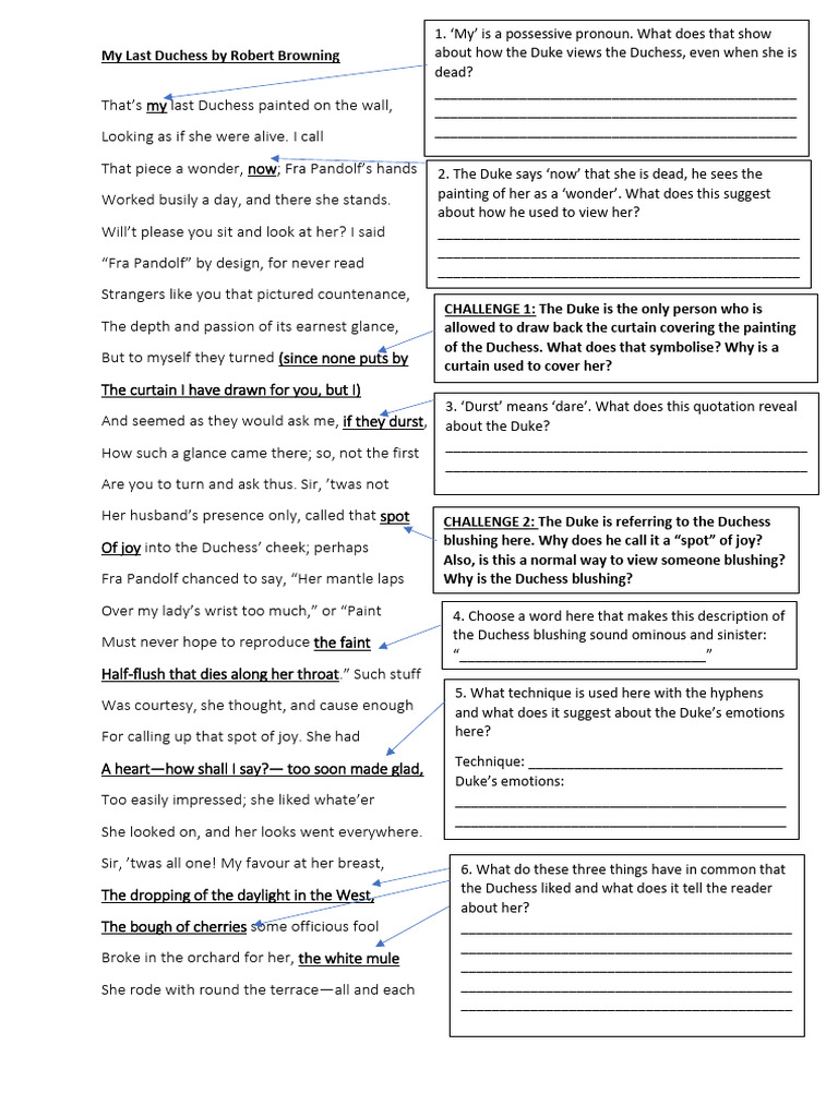 GCSE English Lit - My Last Duchess | PDF