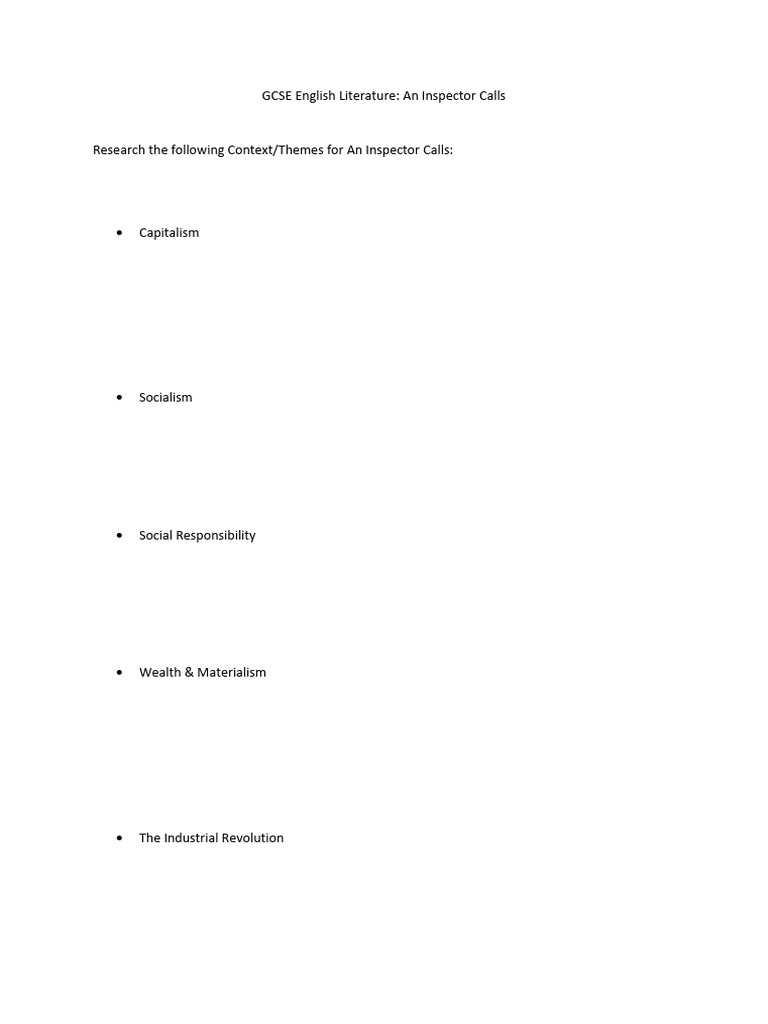 GCSE English Literature An Inspector Calls Context and Themes | PDF