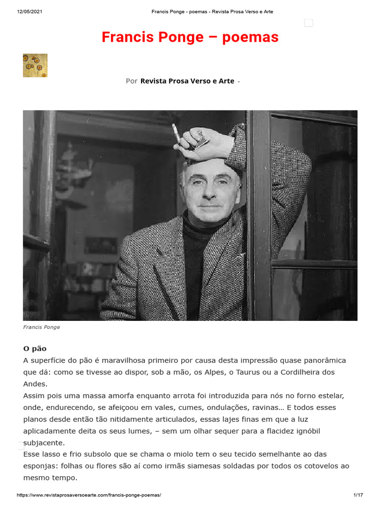 Francis Ponge - Poemas - Revista Prosa Verso e Arte | PDF