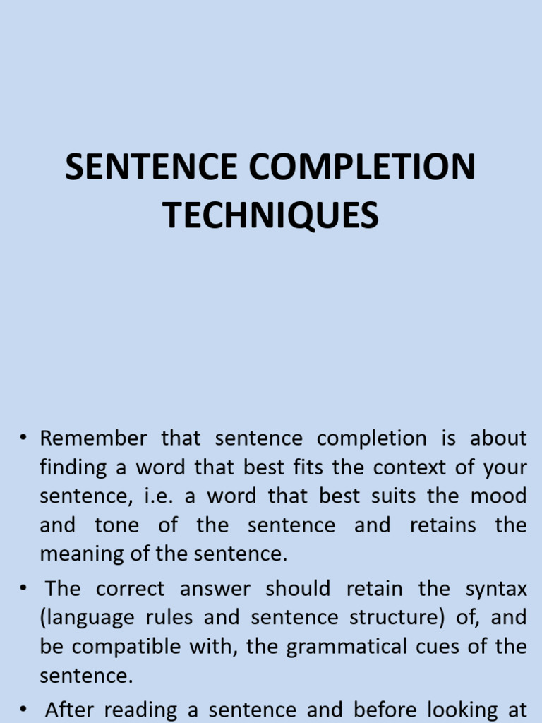 Sentence Completion Techniques | PDF | Word | Human Communication