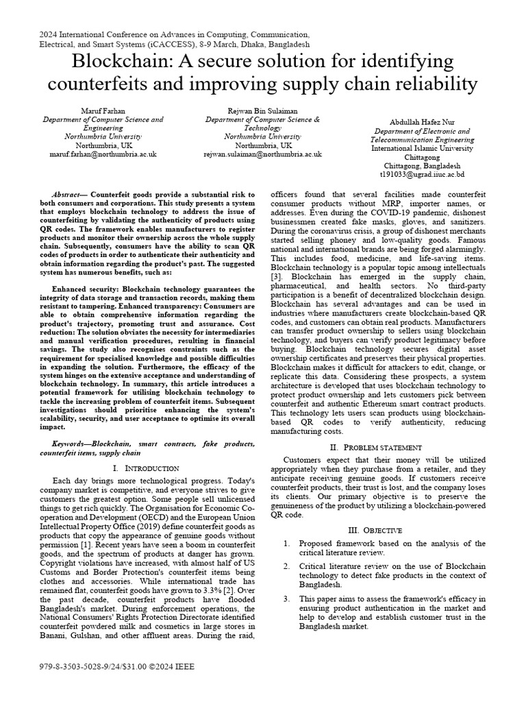 Blockchain: A Secure Solution For Identifying Counterfeits and Improving Supply Chain ...