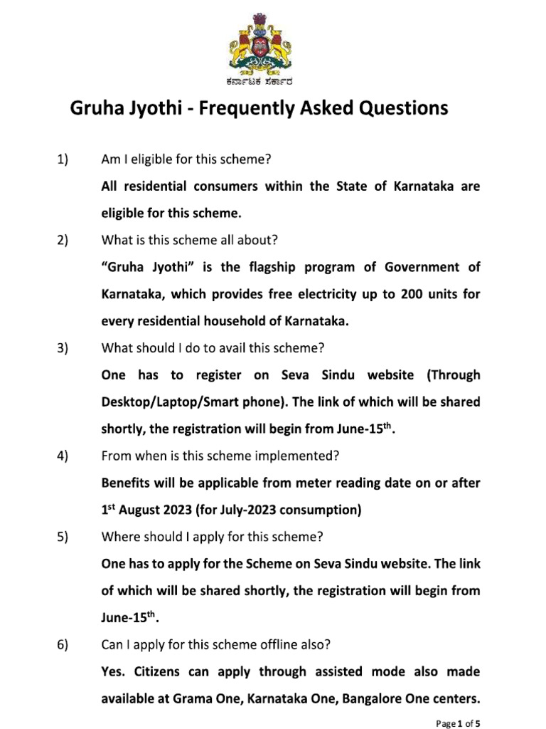Karnataka Gruha Jyothi Scheme Frequently Asked Questions | PDF | Cooking, Food & Wine