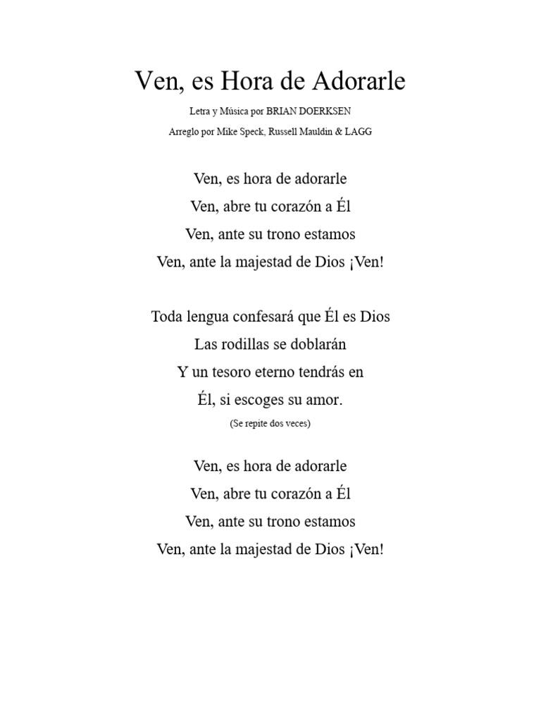 Letra Ven Es Hora de Adorarle | PDF | Poesía