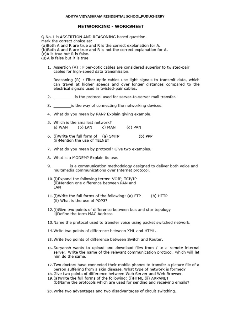 Networking Worksheet PDF | PDF | Computer Network | Network Switch