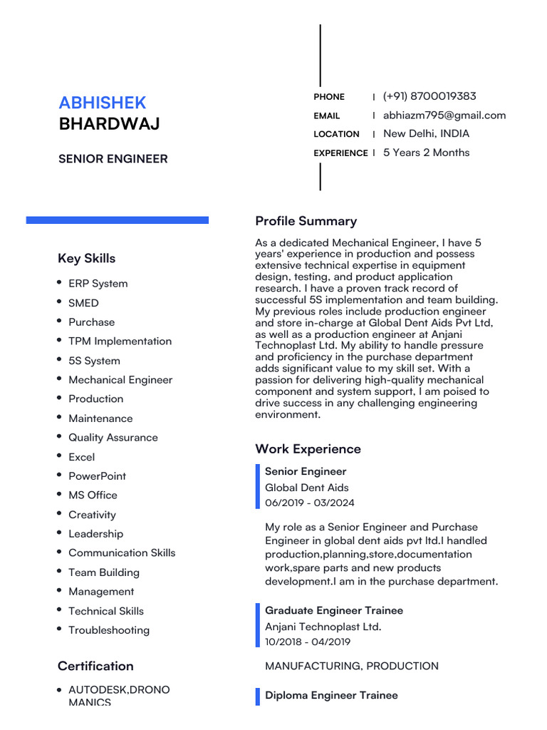 Naukri Abhishek Bhardwaj 1716706630980 Abhishek Bhardwaj | PDF | Engineer | Engineering