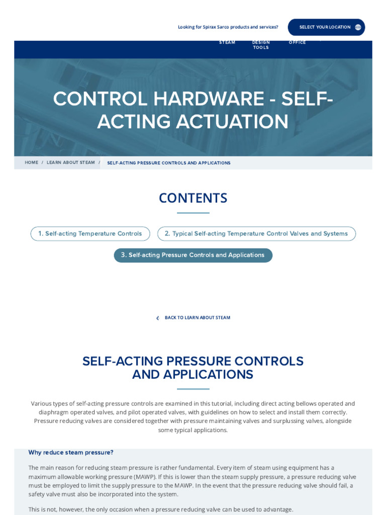 Self-acting Pressure Controls and Applications _ Spirax Sarco | Download Free PDF | Valve | Boiler