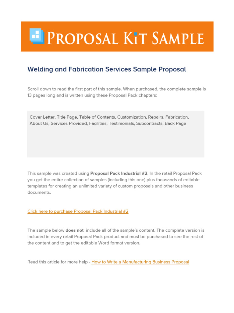 Welding Metalwork Fabrication Services Sample Proposal | PDF | Metal ...