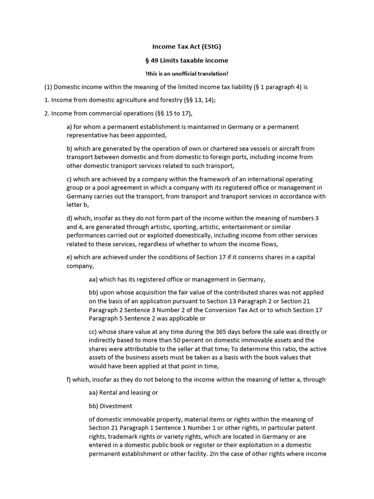 Section 49 EStG | PDF | Taxes | Double Taxation