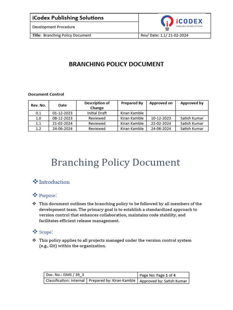 Branching Policy Document - v3 | PDF | Version Control | Policy