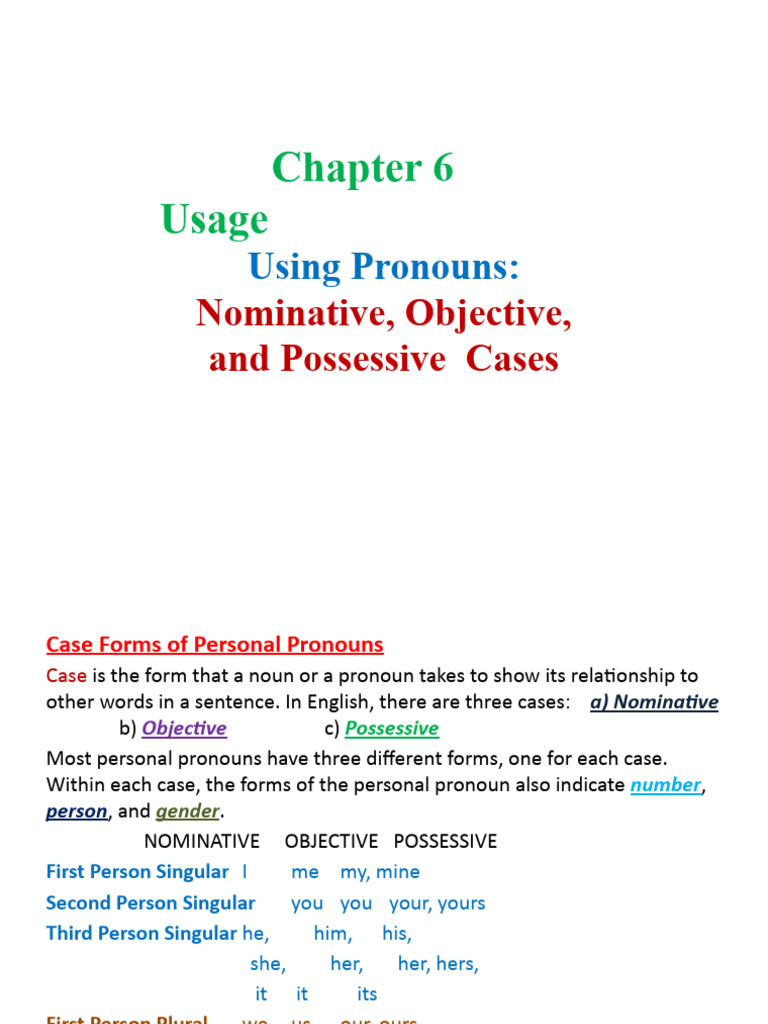 G. 10 - Q. 3 - Wk. 9 - Gram. Usage - Nominative, Objective, Possessive ...