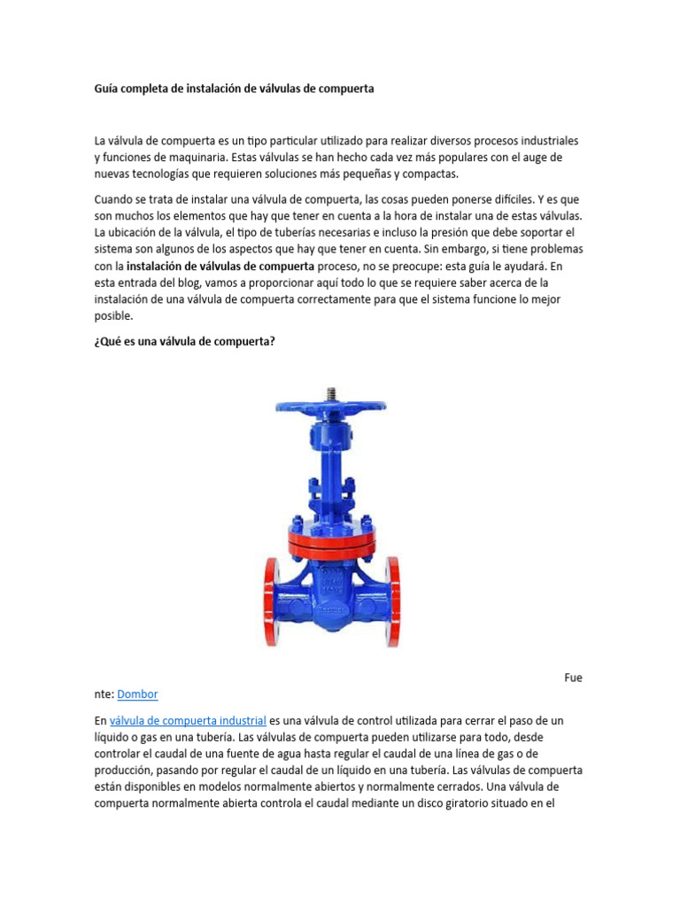 Guía completa de instalación de válvulas de compuerta | Descargar gratis PDF | Válvula | Tubería ...