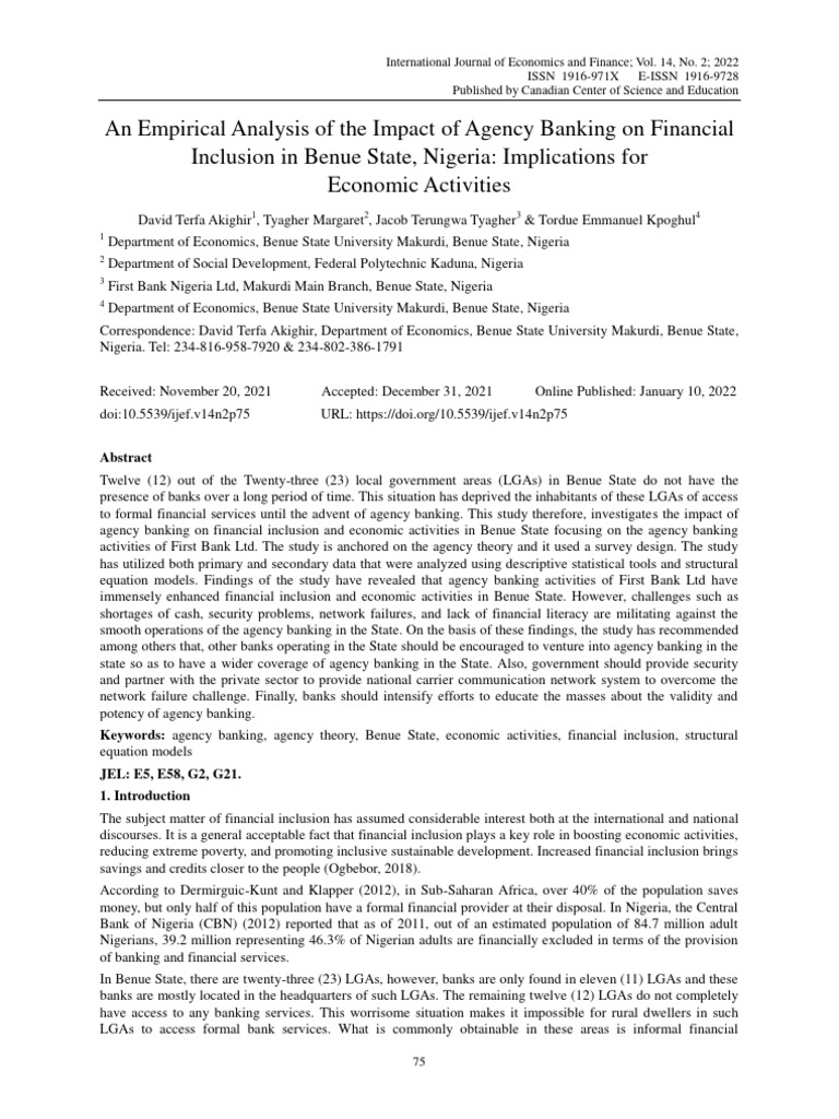 An Empirical Analysis of the Impact of Agency Banking on Financial | PDF | Structural Equation ...