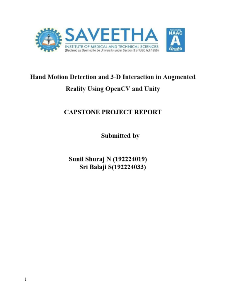 Hand Motion Detection in AR CapStone Report | PDF | Augmented Reality ...