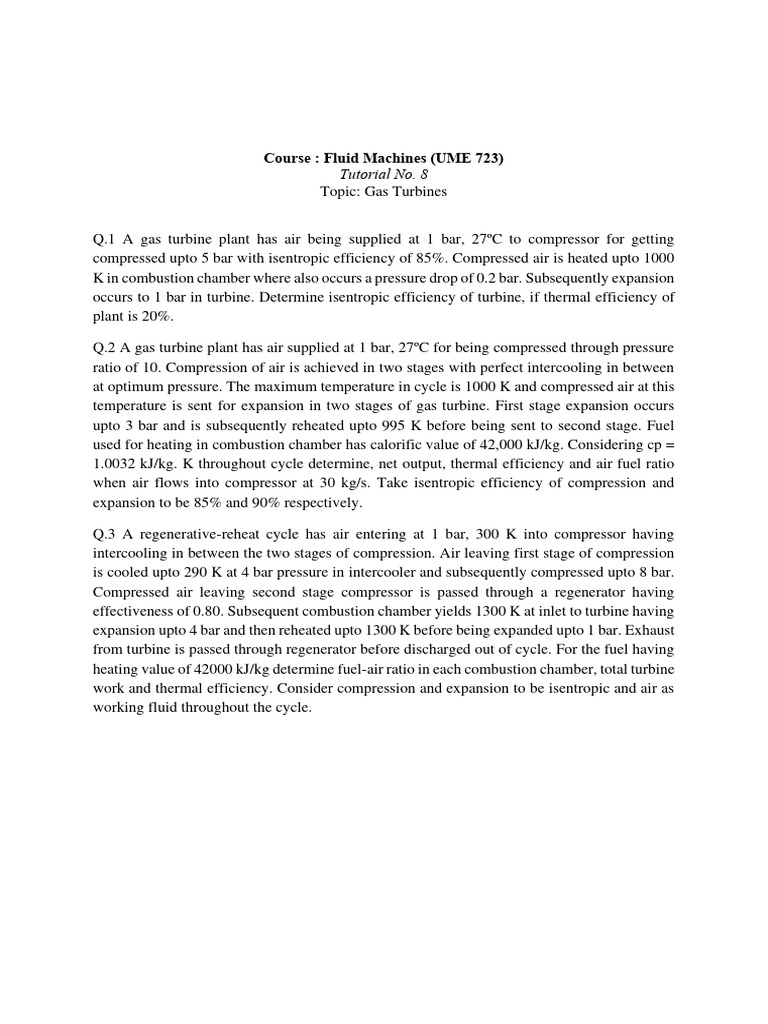 Tut 8 Gas Turbines | PDF