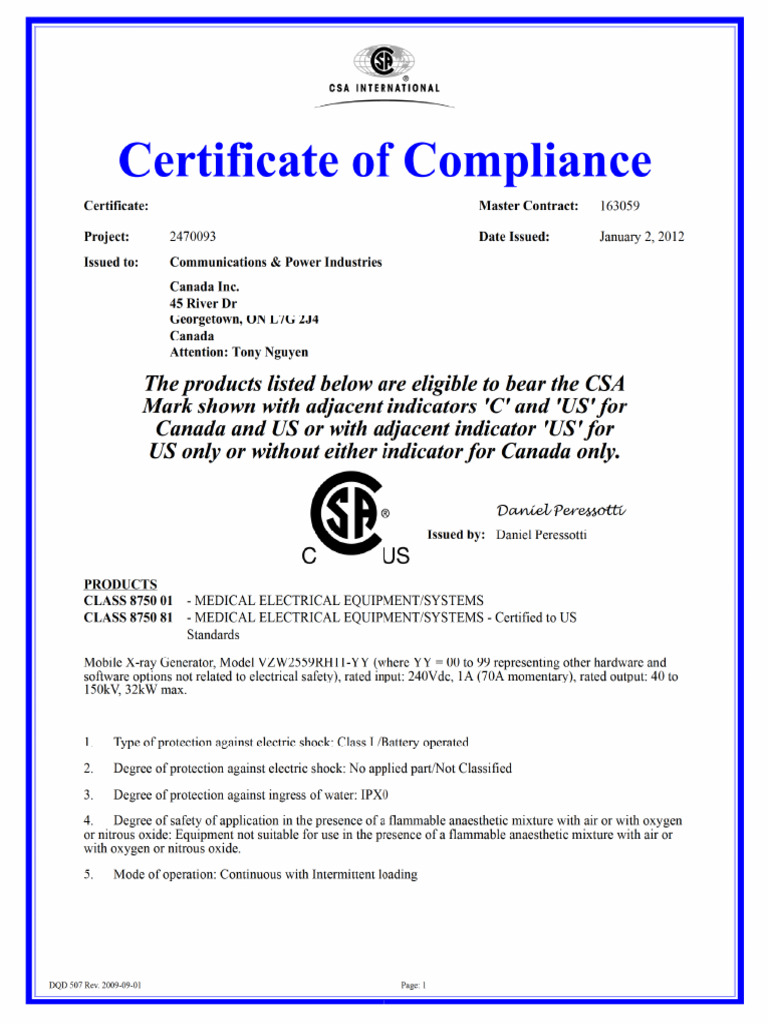Mobile DR - CSA Certificate | PDF