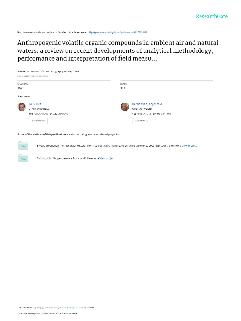 Anthropogenic Volatile Organic Compounds in Ambient Air | PDF | Volatile Organic Compound | Gas ...
