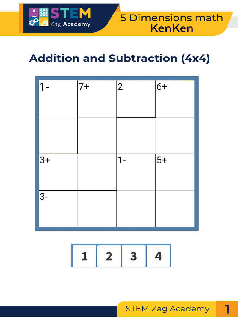 4x4 Addition and Subtraction | PDF | Logic Puzzles | Recreational ...