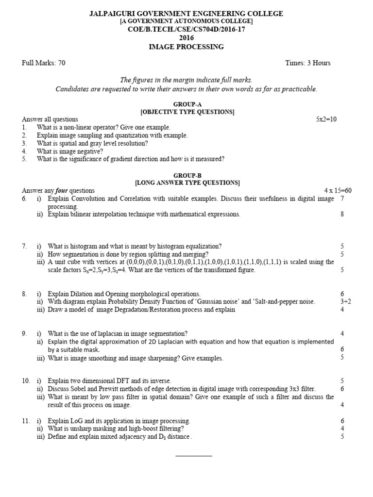 Image Processing Exam Questions 2016-2019 | PDF | Image Segmentation ...