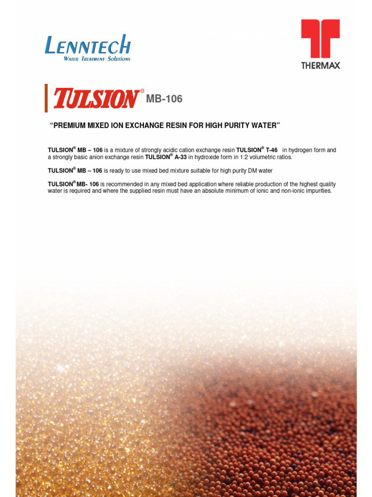 Thermax Tulsion MB 106 L | PDF | Ion | Ion Exchange