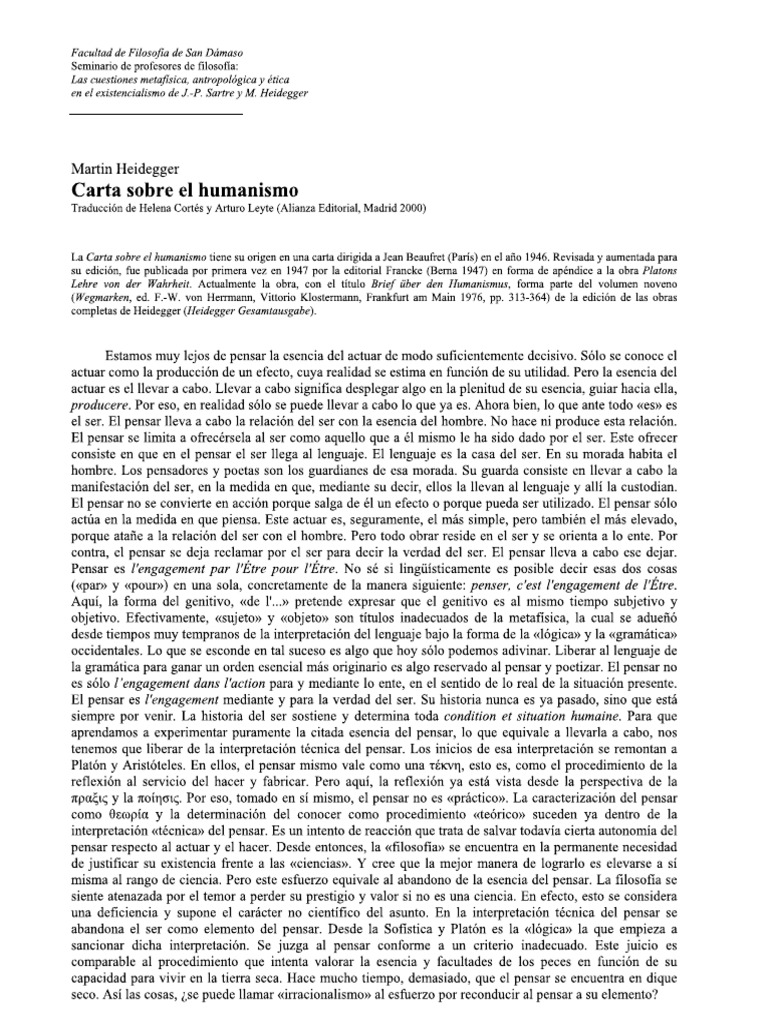 Carta Sobre El Humanismo Martin Heidegger | PDF Carta Sobre El Humanismo Martin Heidegger | PDF