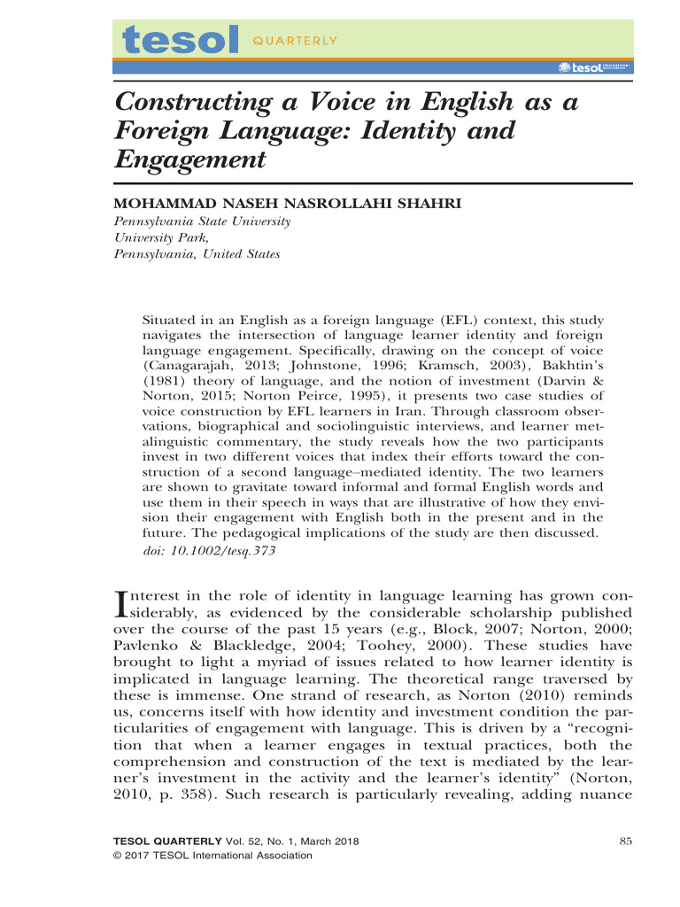 Shahri 2018 TESOL - Quarterly | PDF | English As A Second Or Foreign ...