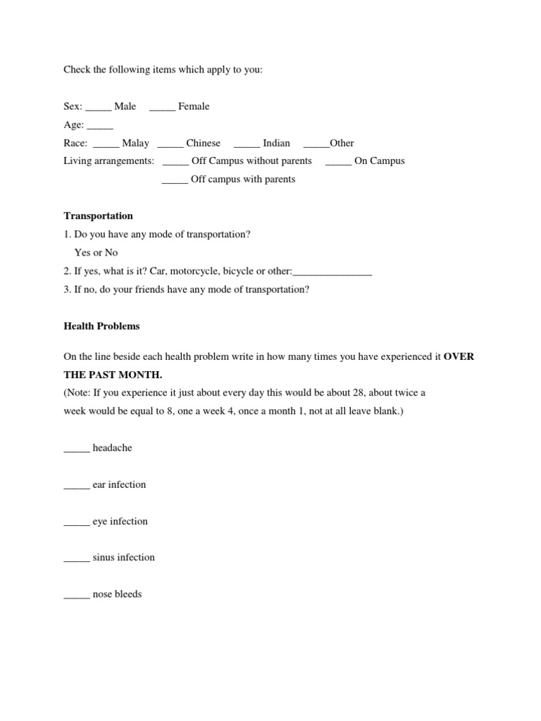 Questionnaire | PDF | Drink | Urinary Incontinence