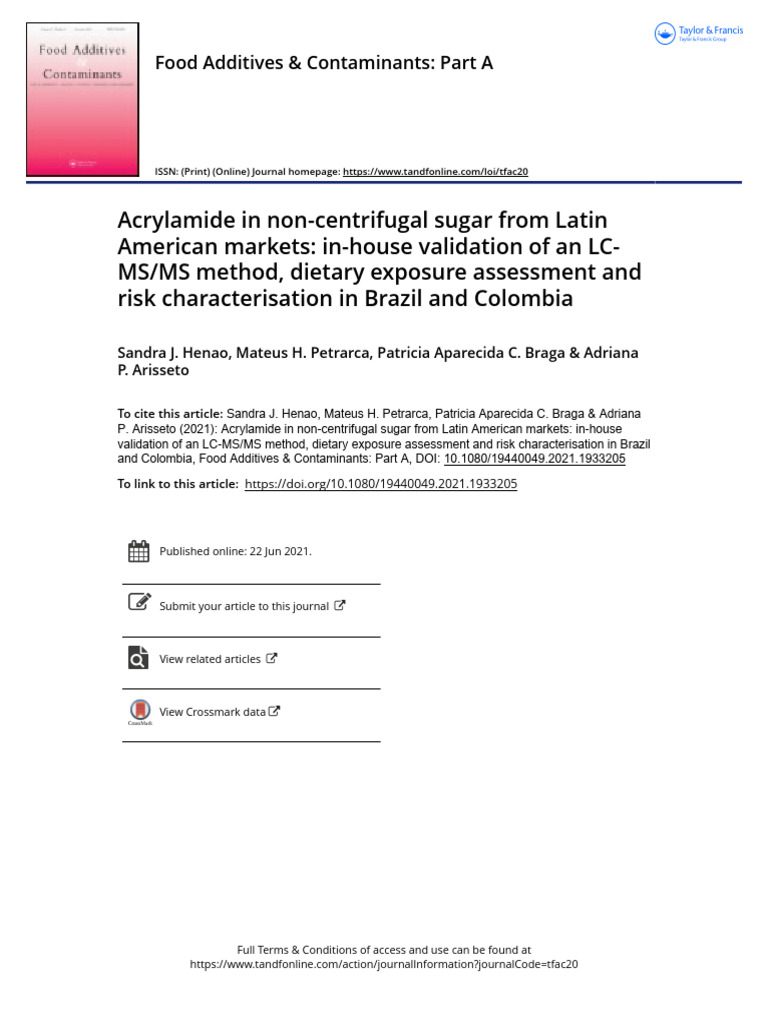 Acrylamide in Non Centrifugal Sugar From Latin American Markets in ...