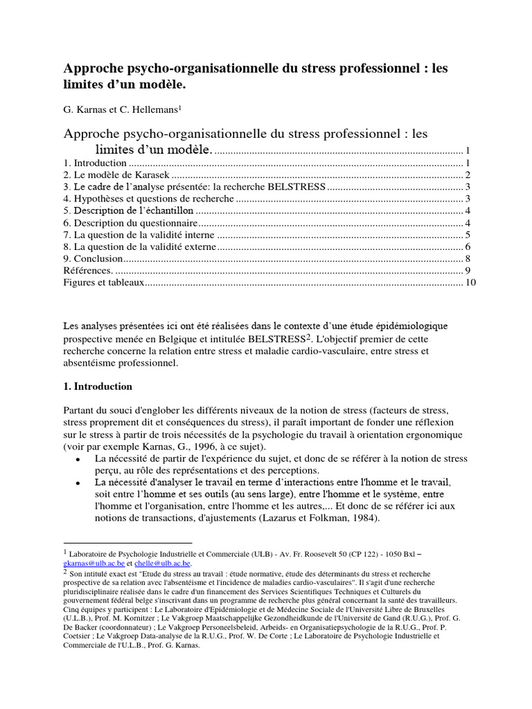 Stress organisationnel et modèle de Karasek | PDF | Psychologie ...