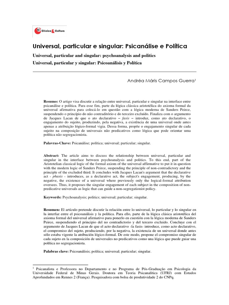 GUERRA, A. Universal, Particular e Singular-Psicanálise e Política ...