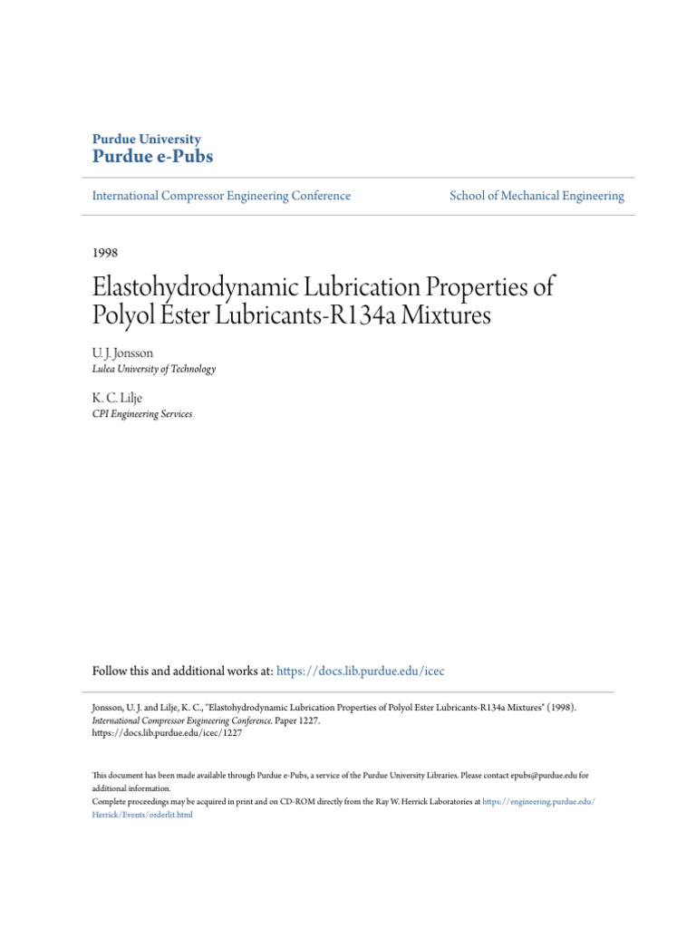 Elastohydrodynamic Lubrication Properties of Polyol Ester Lubrica | PDF ...