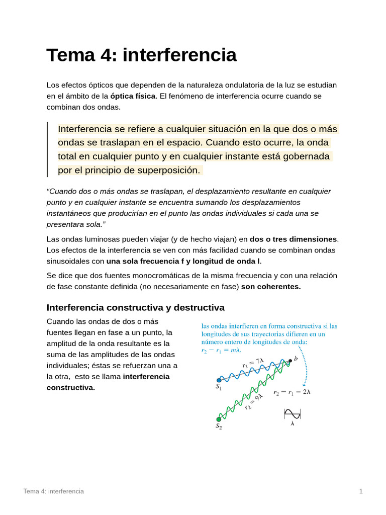 Tema 4 Interferencia | PDF | Olas | Ligero