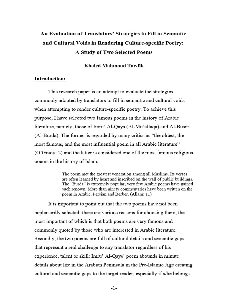 An Evaluation of Translators' Strategies To Fill in Semantic | PDF | Translations | Poetry