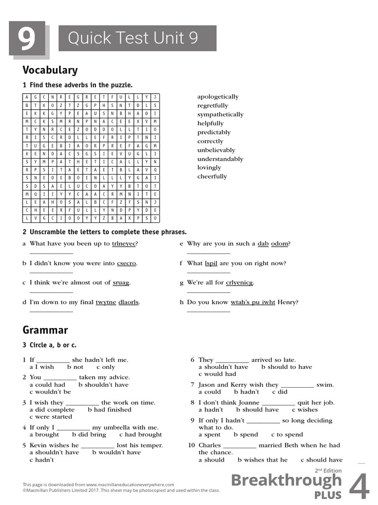 BTP4 QuickTest U9 | PDF | Linguistics | Grammar