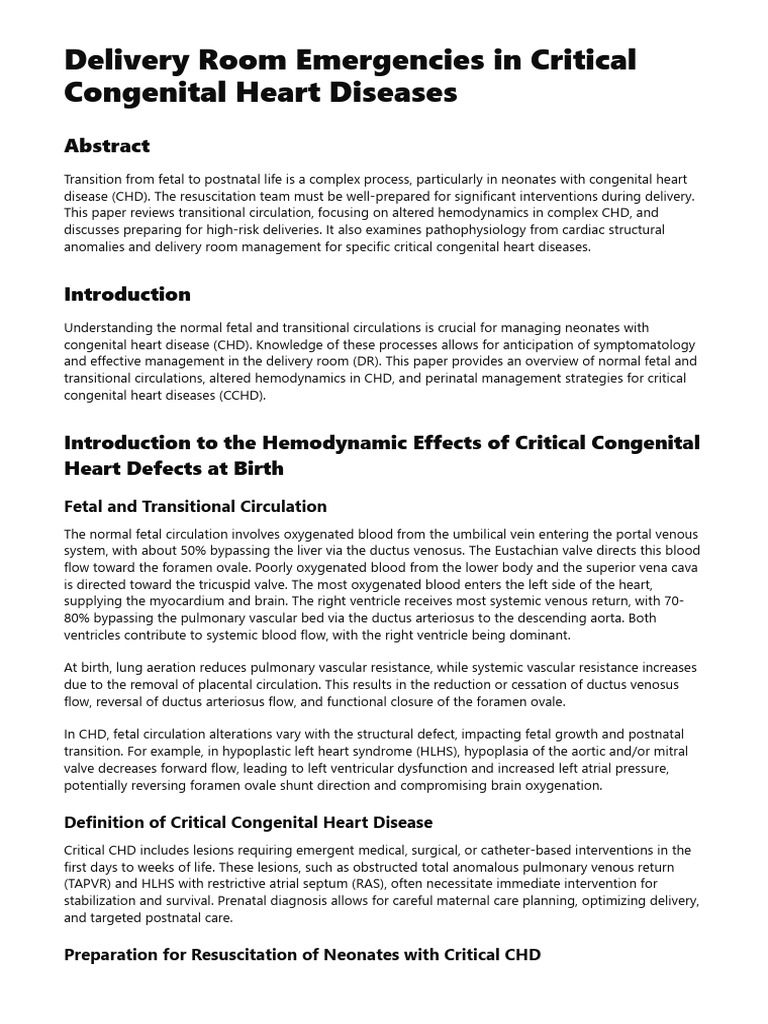 Delivery Room Management of Critical CHD | PDF | Heart | Congenital ...